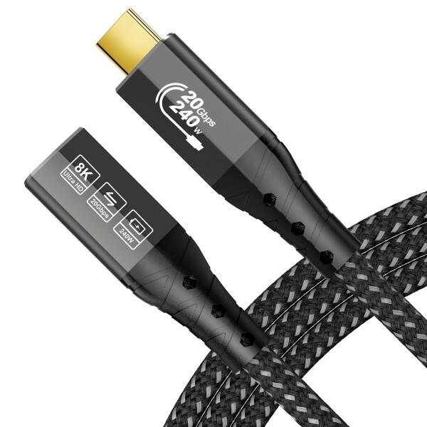 ZIKNYDO 8K USB C 延長ケーブル 3m、（USBC 延長ケーブ 20Gbps、PD 3.1 240W 48V/5A）、 ビデオ USB 3.2 4K@144Hz/ 60Hz USB C ケーブル 延長（Thunderbolt ...