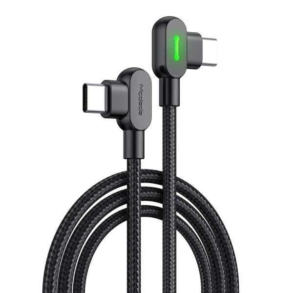 Mcdodo L字型 タイプC 2mケーブル 両面挿せプラグ 90度曲げ LEDライト付き PD60W 急速充電 USB Type-C To USB Type-C 高速データ転送 高耐久 断線防止 ナイロン編み USB C コード Type...