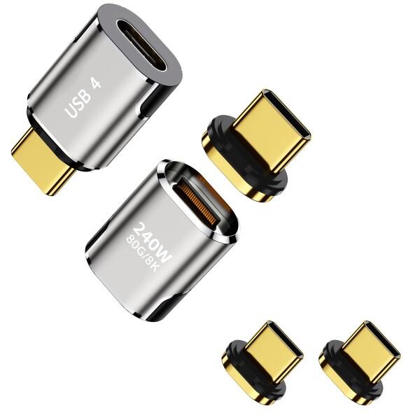 MUXER USB C マグネット アダプタ、80Gbps 高速データ転送 USB4 V2 対応、240W PD急速充電、4K 120Hz / 8K 60Hz HD映像信号転送、Thunderbolt5 対応、USB-Cデバイス対応 (銀色...