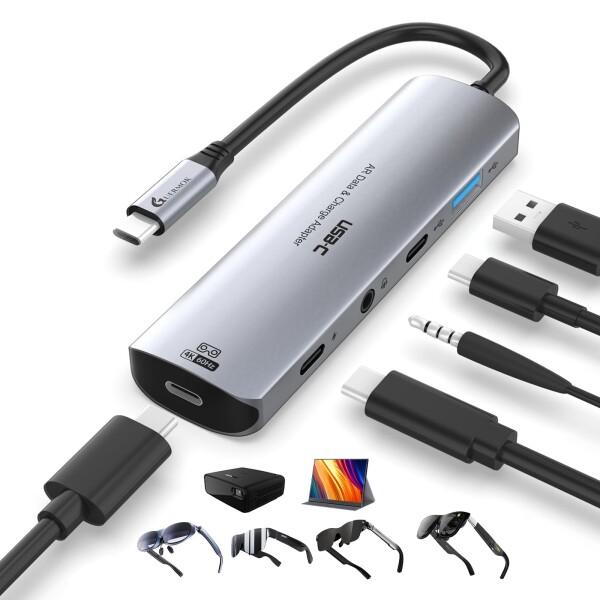 Guermok 5-in-1 USBC ARグラス対応アダプター、100W PD急速充電、8K@60Hz出力、USB/Cポート搭載 ? ARグラス、携帯ゲーム機、Switch2、USB-Cスマホ・ノートPC対応、ブラック商品コード：4908...