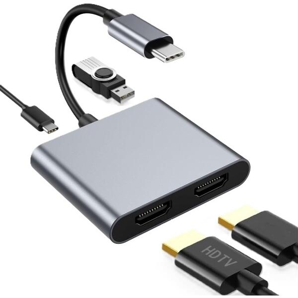 USB Type-C HDMI 変換アダプター デュアル マルチディスプレイアダプタ 3画面出力 4in1 ハブ 2ポート拡張4K PD充電 ドッキングステーション MacBook iPad Pro Galaxy Tab タイプCデバイス対...