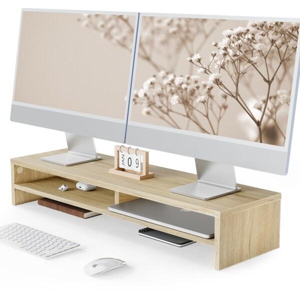 Fenge モニター台 卓上 パソコン台 モニタースタンド 2段 木製 幅80cm モニター 台 pc台 机上台 机上ラック デスク周り収納 卓上台 ディスプレイ 台 置き台 モニターラック (オーク)商品コード：49081131253型番...