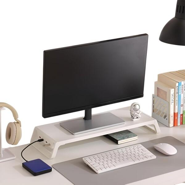 Yuesin モニター台 卓上 USB パソコン台 USBポート付き データ転送 モニタースタンド ディスプレイ PC台 姿勢改善 キーボード 収納 ノートパソコン/プリンター/iMacに適用 USBケーブル付き 耐荷重30kg ホワイト商...