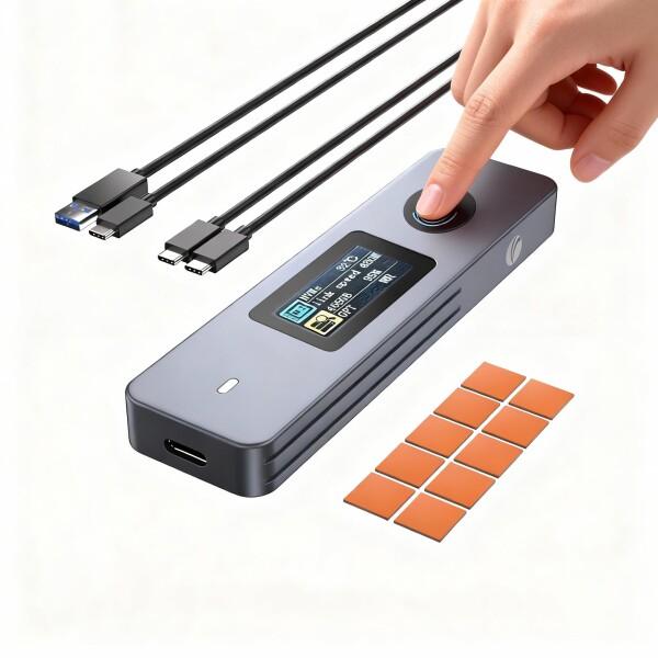 VCOM 指紋認証 SSDケース M.2 NVMe/SATA両対応 TFTディスプレイ搭載  ハードウェア暗号化 USB3.2 Gen2 10Gbps 高速データ転送 セキュリティ 外付けハードディスクケース プライバシー保護 機密データ保...