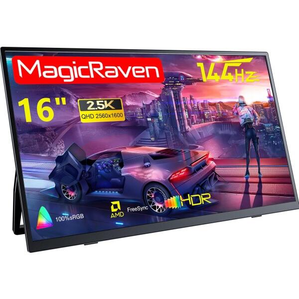 MAGICRAVEN/KEEPTIME モバイルモニター 2.5K 144Hz 16インチ 自立スタンド ポータブルディスプレイ IPSパネル 16:10 QHD (2560×1600) 100%sRGB 300cd/m?輝度 高速応答 超...