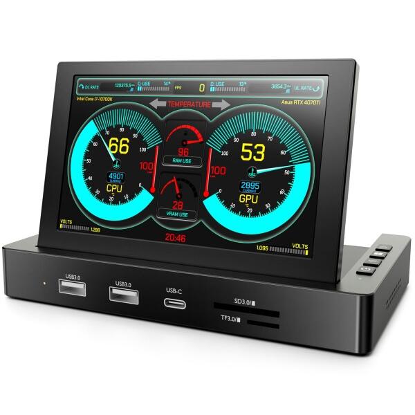 ミニモニター 5インチ 小型モニター USB ハブ ラズベリーパイ マウント穴付き デュアルスピーカー内蔵 Type-C一本接続 HDMI入力対応 IPS 800x480-1920x1080解像度互換 金属フレーム CPU温度監視 ゲーム・...