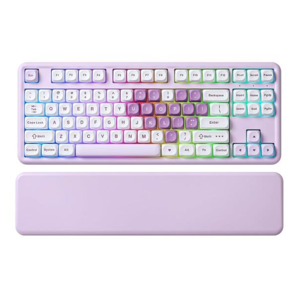 YUNZII B87 ワイヤレスメカニカルキーボード ゲーミングキーボード BT5.0/2.4G/USB-C NKRO QMK/VIAソフトウェアカスタム MOAキーキャップ ガスケット RGB リストレスト Win/Mac用 (パープル,...