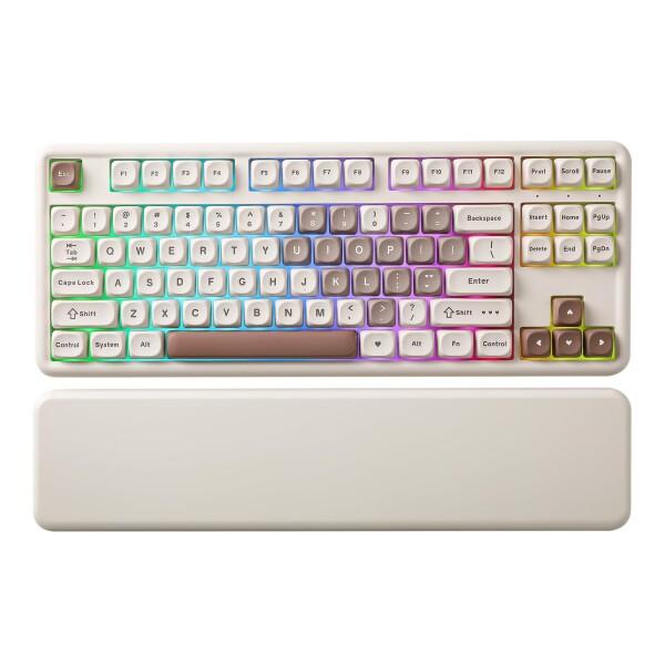 YUNZII B87 ワイヤレスメカニカルキーボード ゲーミングキーボード BT5.0/2.4G/USB-C NKRO QMK/VIAソフトウェアカスタム MOAキーキャップ ガスケット RGB リストレスト Win/Mac用 (ブラウン,...