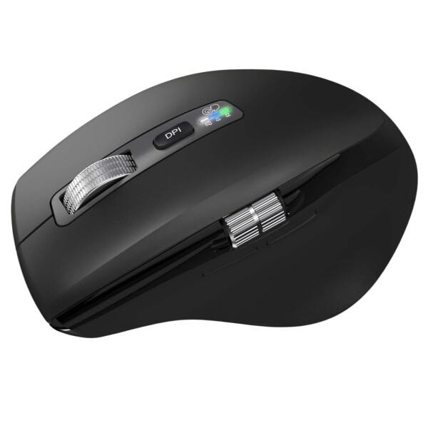 ワイヤレスマウス 高速スクロール BT*2+USB*1無線接続 横スクロール 4レベルDPI マルチデバイス マルチOS対応 人間工学 静音 サイドスクロール 進む／戻るボタン 電池付属 ブラック商品コード：49081131893型番：D1...