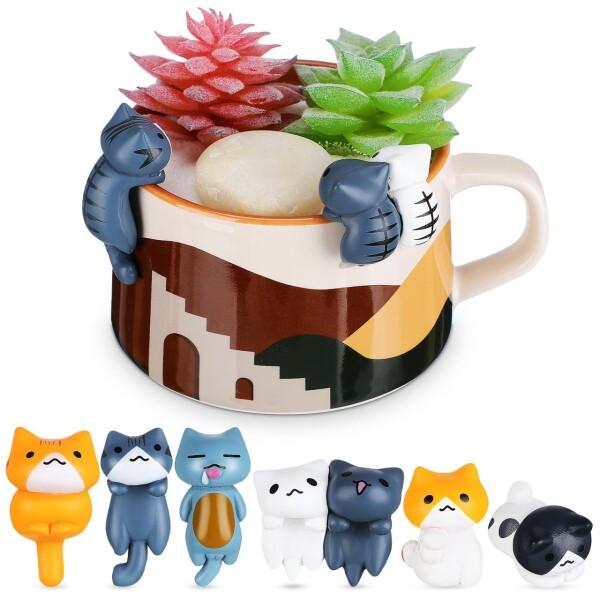 HANABASS 猫 置物 6個セット ミニチュア 可愛い 小さい 動物 雑貨 PVC製 ガーデニング 飾り 車内 ダッシュボード 盆栽 箱庭 マイクロランドスケープ テラリウム 小物 プレゼント (デザイン / 約4.5cm)商品コード：...