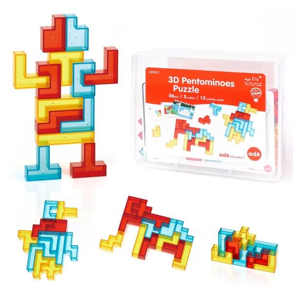 Edx Education 透明3Dペントミノパズル｜空間認識・図形構成・脳トレに｜カタミノSTEAM対応知育ブロック｜1歳半〜高齢者向け｜36個セット＋電子パターンカード商品コード：49081132474型番：EDX23252C【透明ブロ...