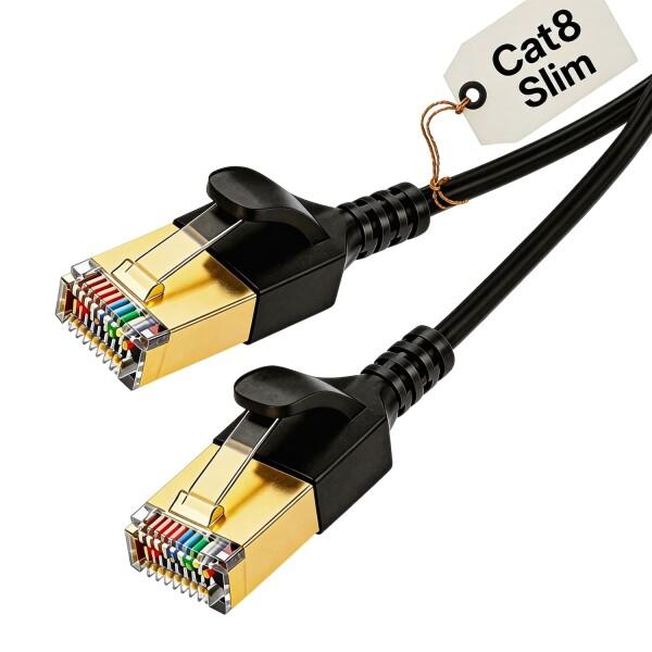 Elfcam(R) -Slim 1m Ethernet Cat 8ケーブル、LAN WANケーブル、Cat8 SFTP 32AWG、2000Mhz 40Gbps RJ45コネクタ、ブラックラウンド(1M)。商品コード：49081132921...