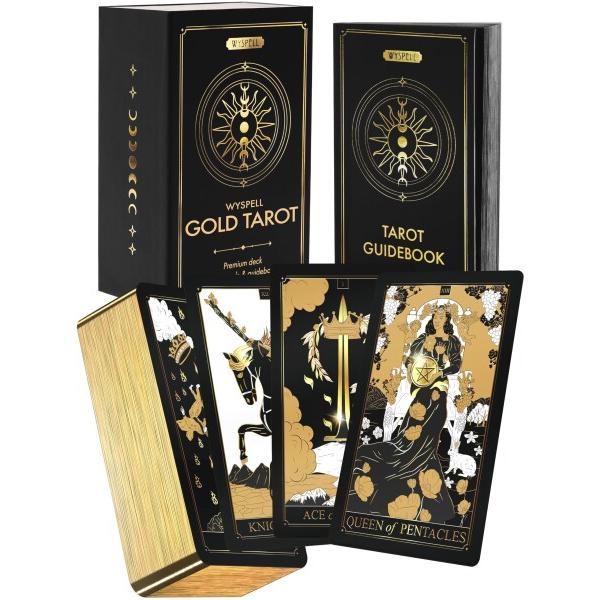 Wyspell ゴールド タロットカード 初心者向け (English Edition) - 78枚 ユニークデザイン タロットカード 解説書付き - 金縁加工＆ゴールド箔デザイン - クラシック 伝統的 タロット 本 - Tarot Ca...