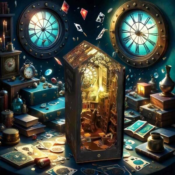 FSEARRT 立体パズル ミニチュアハウスキット ブックエンド 本 本棚装飾 手作りキット 組み立て 木製パズル ウッドクラフト イラスト (名偵探社)商品コード：49081133574型番：008カラー：名偵探社【ドールハウスキット】本...