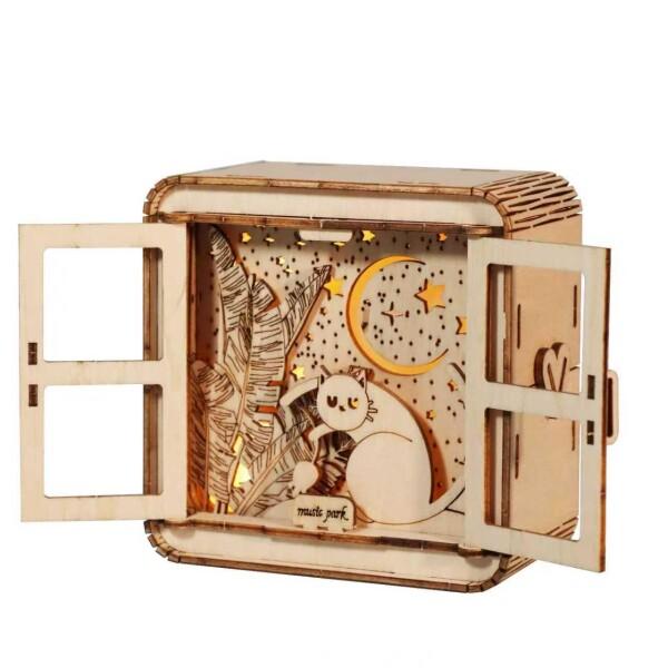MusicPark 立体パズル 大人向け つくるんですDIY 木製立体パズル 牧歌的な猫モデルキット ナイトライト や机の飾り 誕生日ギフト 女性向け商品コード：49081133622型番：YD-FT-R1カラー：cat?上質天然木・長持ち...