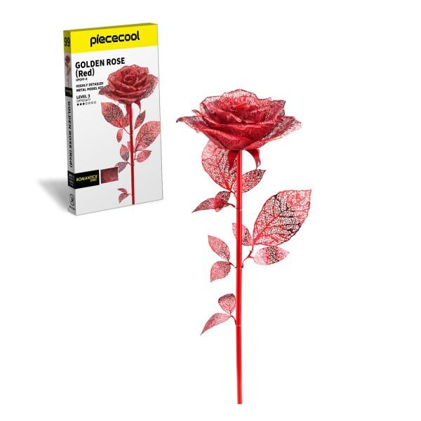 Piececool(ピースクール) 立体パズル 金属製 バラ(薔薇) ローズ メタリックナノパズル 3dパズル 組み立て必要 接着剤不要 難易度3つ星 中級者 大人向け コレクション 置物 (レッド)商品コード：49081133639型番：...