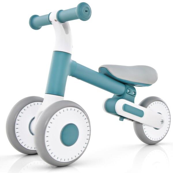 GYMAX 三輪車 子供用 チャレンジバイク 室内 おもちゃ 高さ調節可能 折りたたみ式 ミニバイク ペダルなし 乗り物 歩行練習 コンパクト 軽量 持ち運び便利 組み立て簡単 シンプル 安全 人気 可愛い 誕生日 プレゼント (ターコイズ...