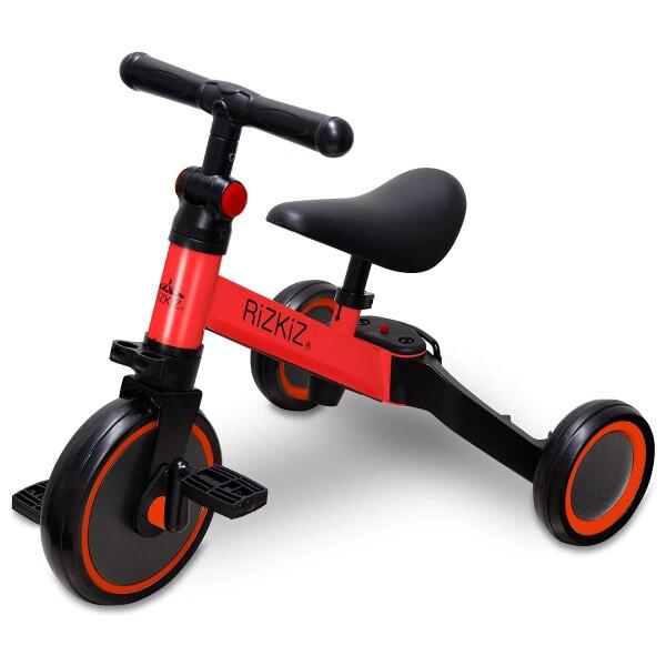 RiZKiZ 3in1 折りたたみ三輪車 二輪車 3WAY 1歳から5歳まで 足蹴り ハンドル サドル 調整可能 空気入れ不要 (レッド)商品コード：49081133997型番：a19512カラー：レッド?【長く使える3in1三輪車】 三輪...