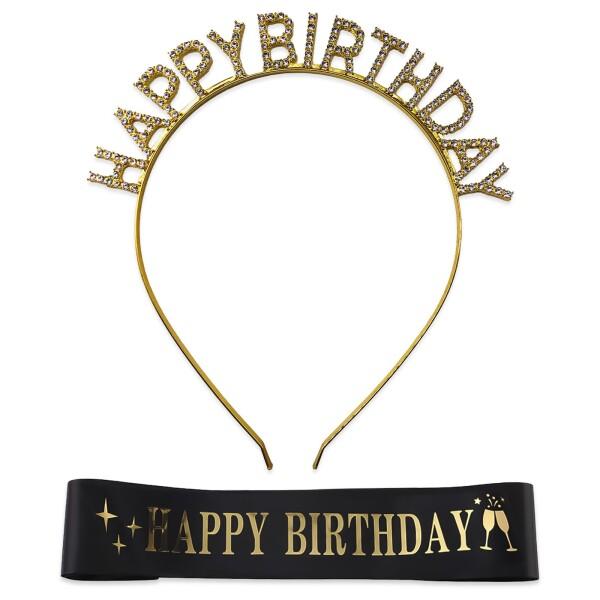 (Happy Spring) 誕生日 カチューシャ タスキ セット (黒-文字金)商品コード：49081134101カラー：黒-文字金[セット内容]HAPPY BIRTHDAY のカチューシャとタスキのセット[カチューシャ:サイズ]横:約 ...