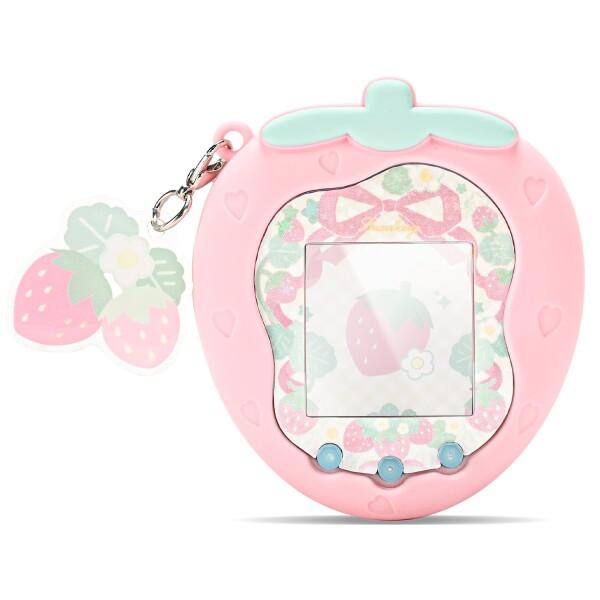 GeekShare For Tamagotchi Uniケース タマゴッチ Uni専用ケースシリコン 保護カバー 衝撃保護 指紋防止 防汚防水 ギス防止 装着充電可能 おしゃれなチャームとスティッカー付き-ピンクイチゴ商品コード：49081...