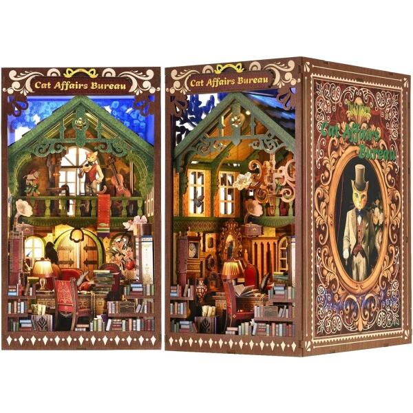 ブックヌック DIYキット 大人向け 木製立体パズル 物語性3Dブックエンド 本棚飾り ミニチュアドールハウス インテリア雑貨 贈り物「猫の事務所」商品コード：49081134343型番：SL09カラー：猫の事務所【物語性ある両面デザイン】...