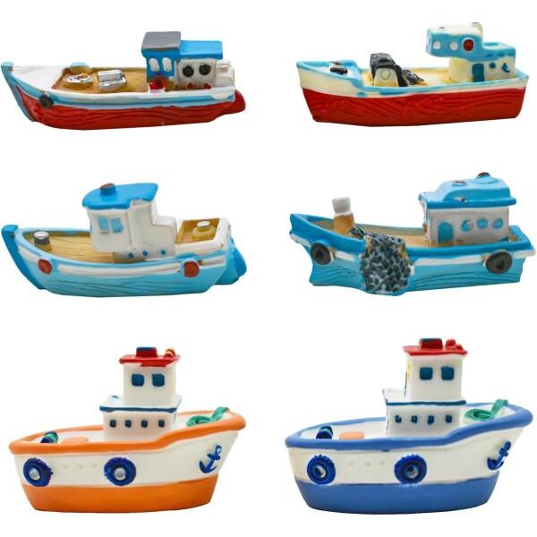 Pinenjoy フィギュア ミニ漁船モデル 帆船模型 ミニチュア 航海 装飾 小さい船 アクアリウム装飾 フェアリーガーデン ケーキトッパー オーシャンテーマ飾り テーブルディスプレイ パーティー装飾 地中海ボートレジン置物 海浜マイクロ...