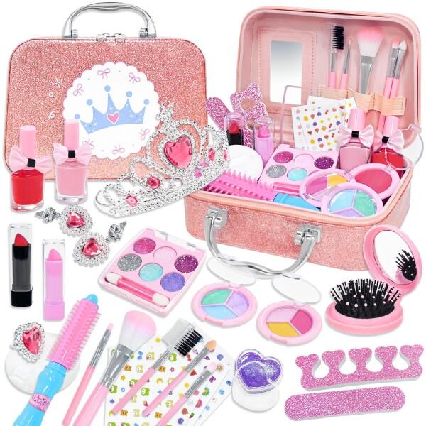 VBACALA メイクおもちゃ 色が付ける 32PCS お化粧セット 女の子 ドレッサーおもちゃ プリンセス なりきり おままごと ネイル ごっこ遊び メイクアップ おうかん ハンドバッグ付き クリスマス お誕生日 プレゼント ピンク商品コ...