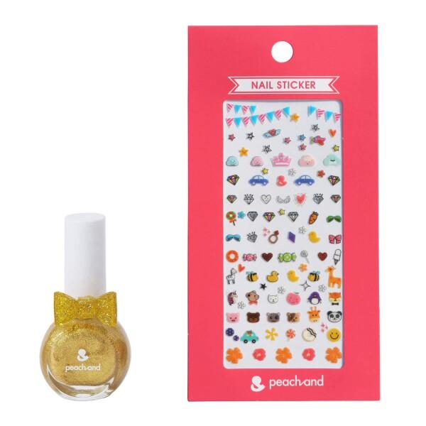 Peachand ピーチアンド プリンセスネイルカラー 子供用 マニキュア ネイルシール ネイルステッカー セット (ゴールド) 安全成分 キッズコスメ プレゼント ギフト用 子供化粧品 子供メイク 人気 おしゃれ 子供コスメ かわいい商品...