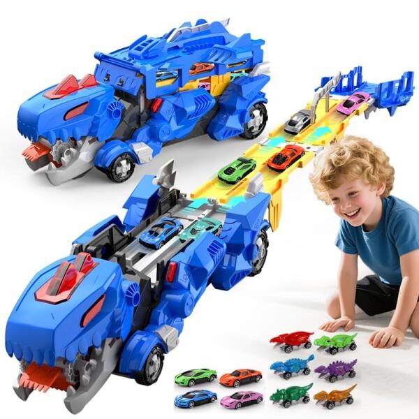 HIUME 恐竜 おもちゃ トラック キャリアカー 恐竜 車 10台セット 合金製ミニカー6台+レーシングカー4台 発射装置付き 収納 3歳 4歳 5歳 6歳 男の子 プレゼント商品コード：49081134737型番：001サイズ：約33....