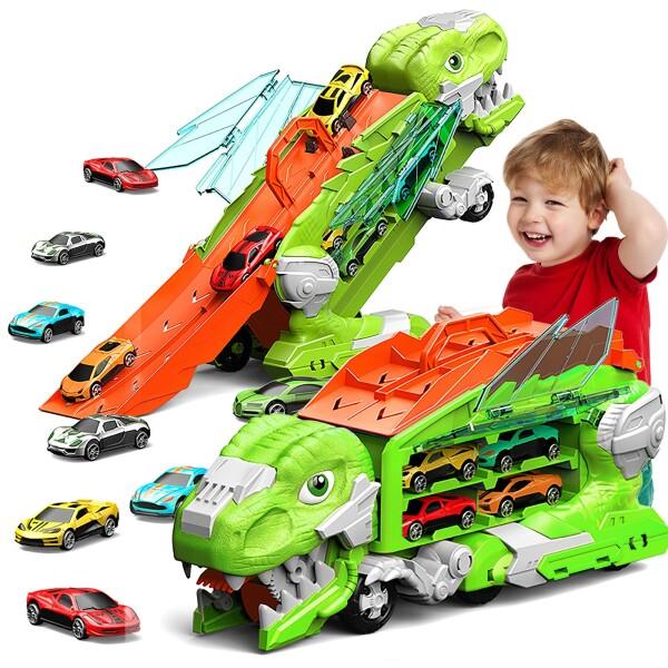 車 おもちゃ 恐竜 おもちゃ 1 緑の恐竜の貯蔵車 8 レーシングカー演劇セット 3 4 5 6 年 男の子 女の子 誕生日 クリスマス ギフト 子供 パズル 恐竜 車 緑商品コード：49081134738型番：001カラー：グリーン?【無...