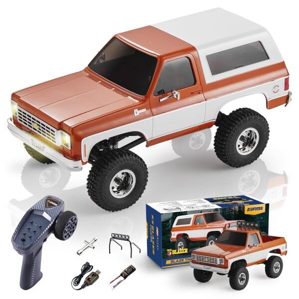 FMS 1/24スケールRCクローラー ラジコン Chevy K5 Blazer 車正式ライセンスFCX24 RTR8km/h MAX速度LEDライトホビーグレード RCオフロードトラックリモートコントロールカー(オレンジ)FMS12403...
