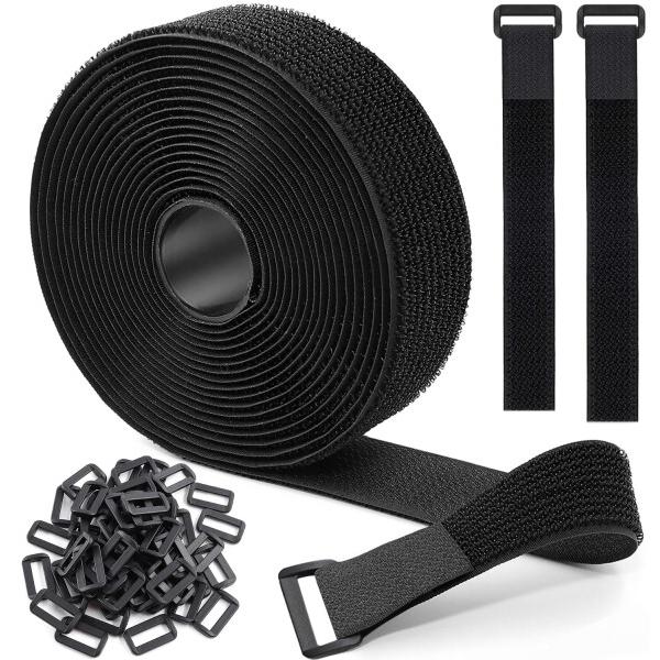 マジック結束バンド 6m 幅3cm+バックル 30個付き、結束テープ 荷締めベルト 固定ベルト 結束マジック 面ファスナー テープ 強力 耐熱 配線整理 自由にカット 繰り返し 荷物梱包 収納用テープ(黒色)商品コード：4908113513...