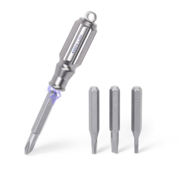KEEPO LINK 小型精密ドライバーセット 4本の磁性ビット付き (PH1, SL3.5, T6H, T8H) チタン製 ミニトルクスドライバー キーホルダー 携帯用精密工具 EDC (ガンメタルグレー?)商品コード：490811355...