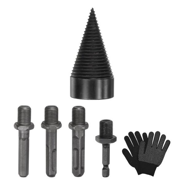 M METERXITY 1パック 木割りドリルビット45mm + 4本 ハンドル（四角形+円形+六角シャンク+小さな六角）屋外/ストーブ/農場用 薪割りドリルビット（黒+グレー）商品コード：49081135643型番：mma241209ty...