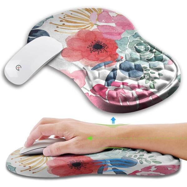 メモリーフォームマウスパッド 手首枕付き マッサージジェルパッド 滑り止めPU底 手首の痛み緩和 花商品コード：49081135862型番：JCD-JP-SBD-LSZ-09カラー：花【手首のマッサージ機能】 表面が波型のマッサージノブ付き...