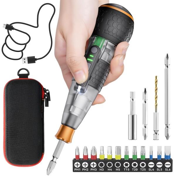 Yacooda 電動ドライバー 小型 強力 16点ビット付き 収納ケース付き USB-C充電式 高輝度LEDライト 軽量 DIY 操作簡単 女性/初心者対応 クリアグレー商品コード：49081135892型番：GL-LEE07カラー：クリア...