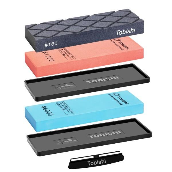 Tobishi 砥石 新製法 包丁研ぎ石 #1000#6000 粒度正確 不吸水砥石セット 強力滑り止めゴム 大型 面直し 角度固定ホルダー付き 家庭用中砥 仕上げに最適商品コード：49081136133型番：NEWST-1カラー：黒【粒度...
