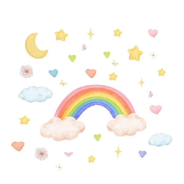 Chirstseason ウォールステッカー 虹 星 月 雲 ハート 水彩系 カラフル 壁紙 シール 部屋飾り インテリア 店舗 ガラスドア リビング キチン 玄関 廊下 剥がせる ウォールシール商品コード：49081136546型番：PT...