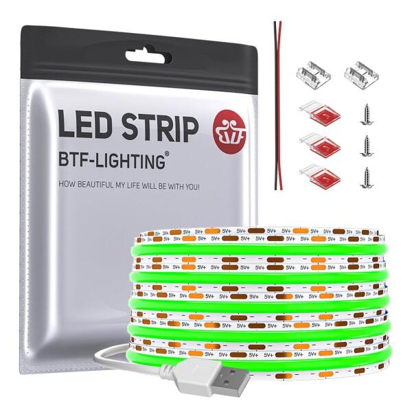 BTF-LIGHTING FCOB COB LEDテープライト USBライト 高密度 フレキシブル 2M 640LEDs/2m グリーン 緑色 幅8mm ストリップ DC5V USB 6W/m 調光可能 変形可能 切断可能 寝室 キッチンホ...