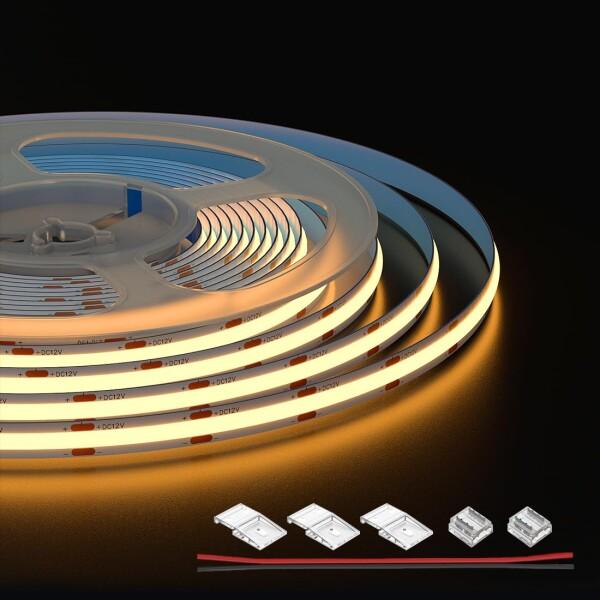 FCOB COB LEDテープライト 電球色 2700K 320LEDs/m 5M フレキシブル 高密度 幅8mm ストリップライト DC12V 8W/m 調光可能 変形可能 切断可能 寝室 キッチンホーム 屋内装飾 エネルギー 非防水 C...