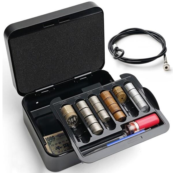 手提げ金庫 小型 お金管理 各額硬貨 収納可能 ワイヤ付き B6サイズ 家庭用 オフィス ダイヤル式 ブラック商品コード：49081138316型番：fo-016サイズ：M（ワイヤー付き）カラー：ブラック?【高品質で耐久性が優れています】本...