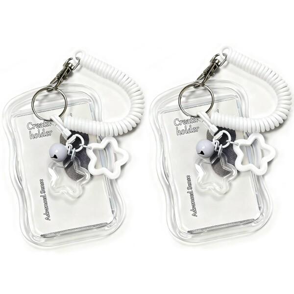 Refoiner パスケース 2個セット idカードホルダー 両面クリア 定期入れ icカードケース キーホルダー付き 薄型 防汚 星型チャーム シリコーン製カードキーケース レディース トレカ収納 通勤 通学 社員証 学生証 名刺 バスカ...