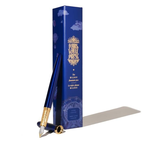 Ferris Wheel Press | Bijou Fountain Pen | Luna Celeste | Double Gold Plated, Sapphire Lacquer Finish | Two-Tone Steel Ni...