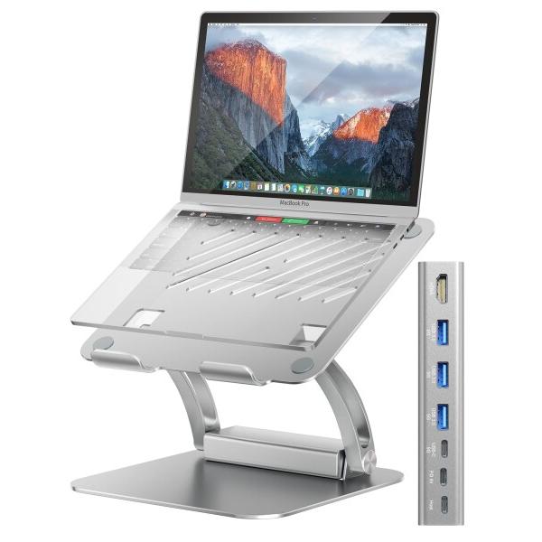 Tounee ノートパソコンスタンド 取り外し可能なUSB-Cハブ付き 100W PD充電 4K@60Hz HDMI USB-A &amp; USB-C 3.0ポート ホストポート 人間工学に基づいたアルミニウム製ノートパソコンホルダー 1...