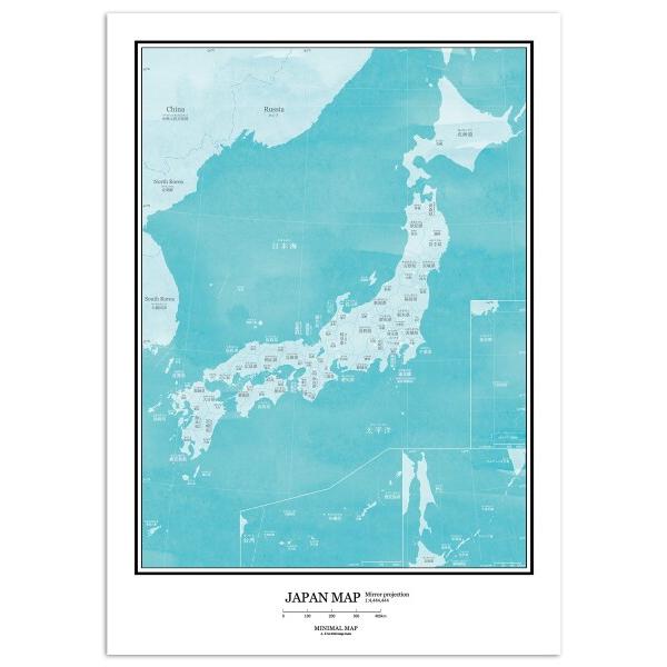 ミニマルマップ 日本地図 シンプル で おしゃれ な インテリア 学習 マップ (A2 フレームなし, 水彩グリーン)商品コード：49081140134型番：JPサイズ：A2 フレームなしカラー：水彩グリーンおしゃれな学習ポスター。子供部屋...