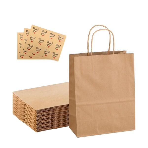 Belinlen 30枚セット 紙袋 手提げ クラフト紙 ギフト袋 丈夫で耐久性があり 再利用可能「Thank you」と書かれたシール36枚付き 引き出物袋 贈り物 お土産 誕生日 結婚式 クリスマス用商品コード：49081141026型...