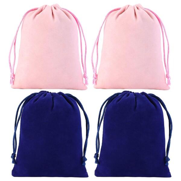 Liroyal 巾着袋 ギフト袋 (4枚セット) 収納袋 無地 ギフトバッグ 布製 旅行 化粧品 体操服袋 着替え袋 小物入れ 男の子 女の子 小学生 20*30cm ブルー ピンク商品コード：49081141381カラー：ブルー ピンク【...
