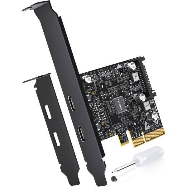 10Gbps PCIE USB C 3.2 Gen 2カード、2ポートPCle to USB Cエクスパンションカード、デスクトップPC用PCI Express 3.0 x4アダプター、SSDエンクロージャー、ワークステーション、ファイルバ...