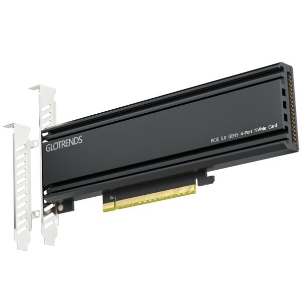 GLOTRENDS PA54L クワッド M.2 NVMe から PCIe 5.0 x16 アダプター、最大 512 Gbps、AMD および Intel プラットフォーム対応 RAID 機能、通常ブラケットとロープロファイルブラケット付属...