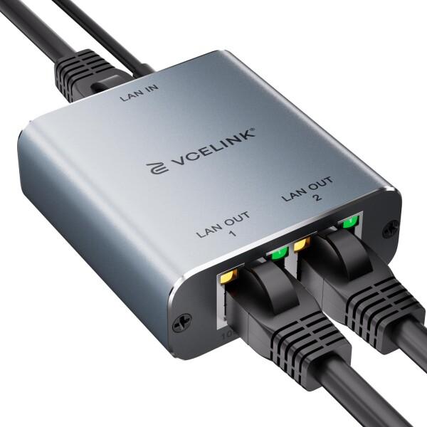 VCELINK LAN 分配器 1 入力 2 出力、1000Mbps LAN ハブ（USB 電源ケーブル付き） LANケーブル 分岐 2 台同時にネットワーク接続可能、Cat7/Cat6/Cat5 PS5、Xbox、スマートテレビ、ノートパ...